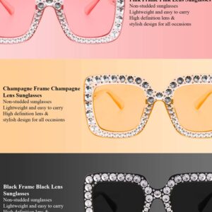 Frienda Oversize Square Glitter Sunglasses Sparkly Sunglasses Retro Thick Frame Sunglasses