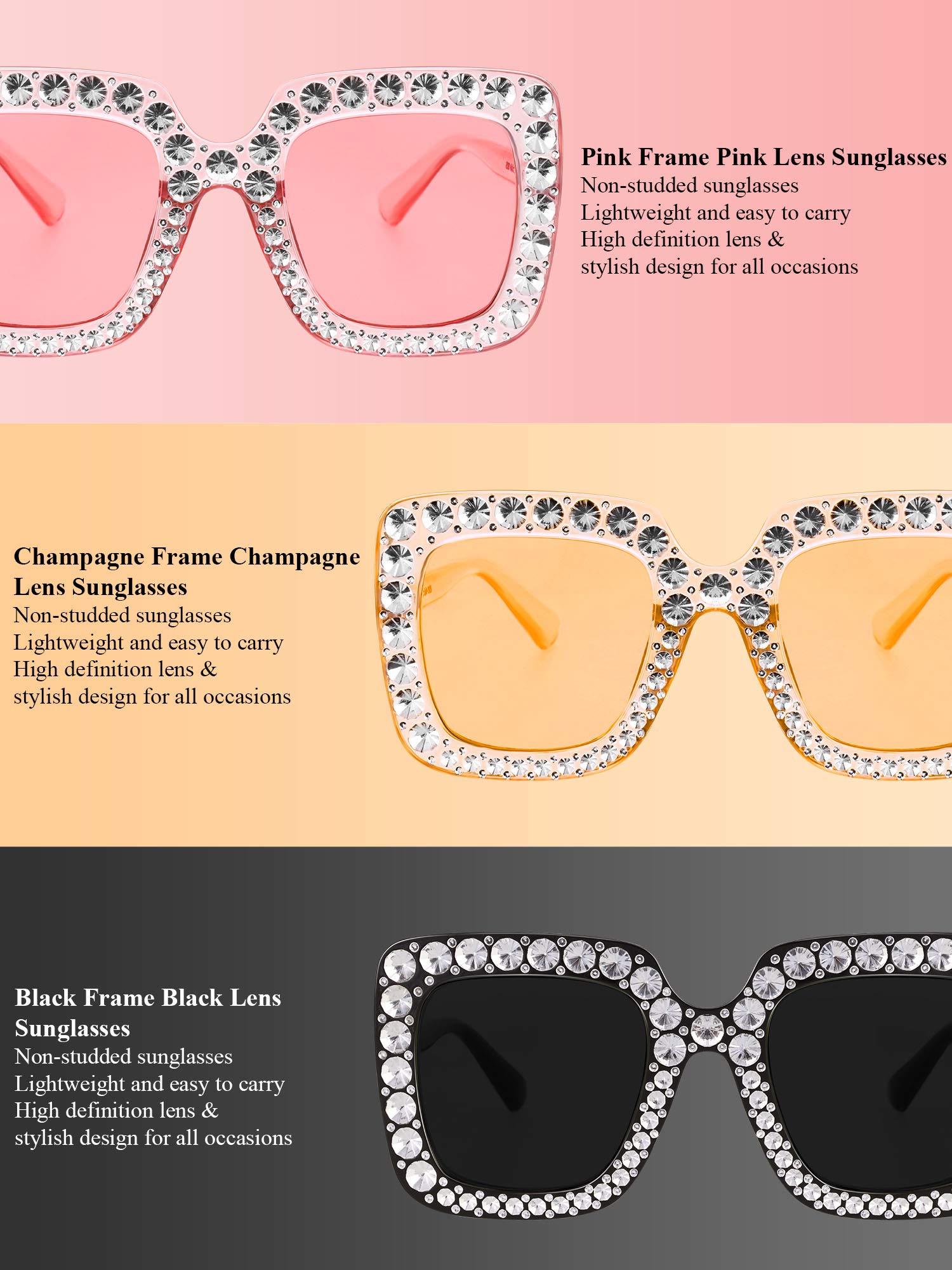 Frienda Oversize Square Glitter Sunglasses Sparkly Sunglasses Retro Thick Frame Sunglasses