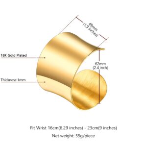 U7 Women Chunky Grooved Wristband Statement Jewelry 18K Gold Plated Stainless Steel Polished Curve Cuff Bracelet Bangle