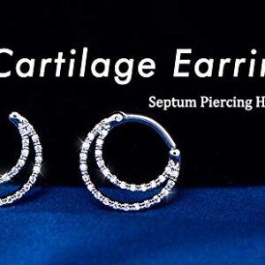 OUFER 16G Daith Septum Rings Unique Design Clear CZ Paved 316L Stainless Steel Daith Helix Earrings Septum Piercing Jewelry