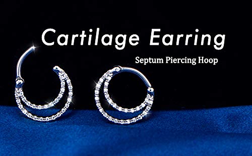 OUFER 16G Daith Septum Rings Unique Design Clear CZ Paved 316L Stainless Steel Daith Helix Earrings Septum Piercing Jewelry