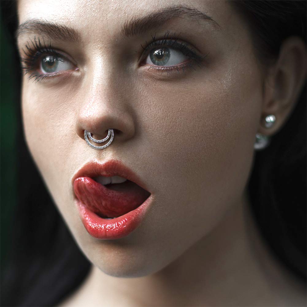 OUFER 16G Daith Septum Rings Unique Design Clear CZ Paved 316L Stainless Steel Daith Helix Earrings Septum Piercing Jewelry