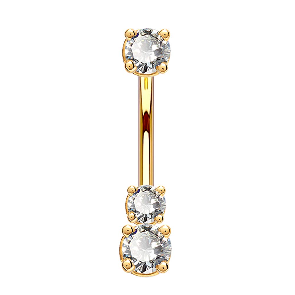 OUFER 14K Solid Gold Belly Navel Button Ring Clear 5A Cubic Zirconia Design Belly Rings Piercing Jewelry