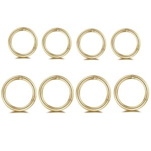 newzenro 8pcs surgical stainless steel sleeper cartilage daith tiny small huggie hoop earrings septum hinged clicker nose ring for women men helix tragus piercings jewelry 8mm 10mm set gold 18g