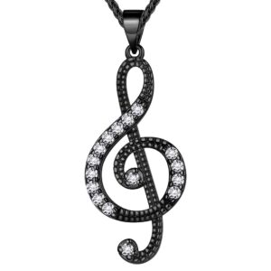 beautlace women's musical note necklace black gun plated treble clef music note jewelry gifts for music lover kp0018k