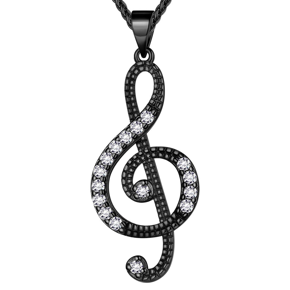 beautlace Women's Musical Note Necklace Black Gun Plated Treble Clef Music Note Jewelry Gifts for Music Lover KP0018K