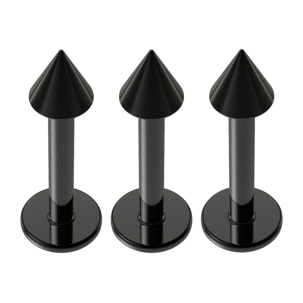 Evonix 3pc 16g Labret Studs Anodized Black Hypoallergenic Lip Ring Spike 16 Gauge Piercing Jewelry 8mm 5/16