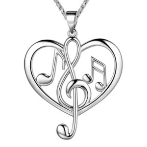 beautlace women's musical note necklace silver plated love heart treble clef music note pendant jewelry gifts for music lover kp0057w