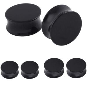 fm fm42 2 pairs of black color acrylic ear plugs double flare saddle stretching gauges expander (28mm, 30mm)