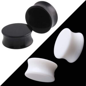 FM FM42 2 Pairs of Black Color Acrylic Ear Plugs Double Flare Saddle Stretching Gauges Expander (28mm, 30mm)