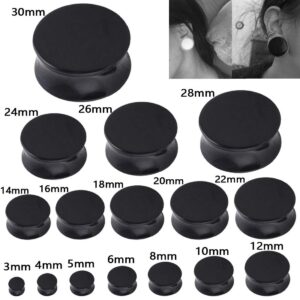 FM FM42 2 Pairs of Black Color Acrylic Ear Plugs Double Flare Saddle Stretching Gauges Expander (28mm, 30mm)