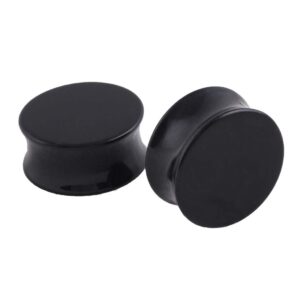 FM FM42 2 Pairs of Black Color Acrylic Ear Plugs Double Flare Saddle Stretching Gauges Expander (28mm, 30mm)