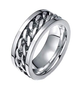 hijones men women stainless steel 8mm class spinner chain worry ring band for anxiety people silver size 15