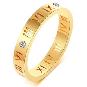 nanafast openwork roman numerals ring for women men of stainless steel & cz setting gold 7