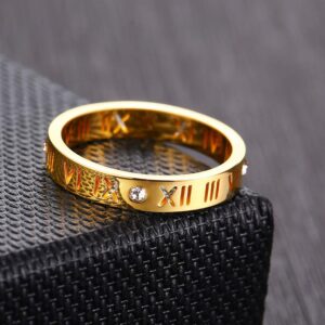 Nanafast Openwork Roman Numerals Ring for Women Men of Stainless Steel & CZ Setting Gold 7