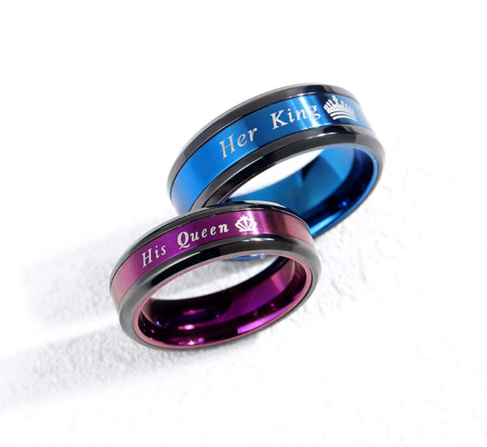 Blowin Set of 2 Matching Her King and His Queen Couple Ring Set Anniversary Engagement Wedding Bands Stainless Steel Promise Rings