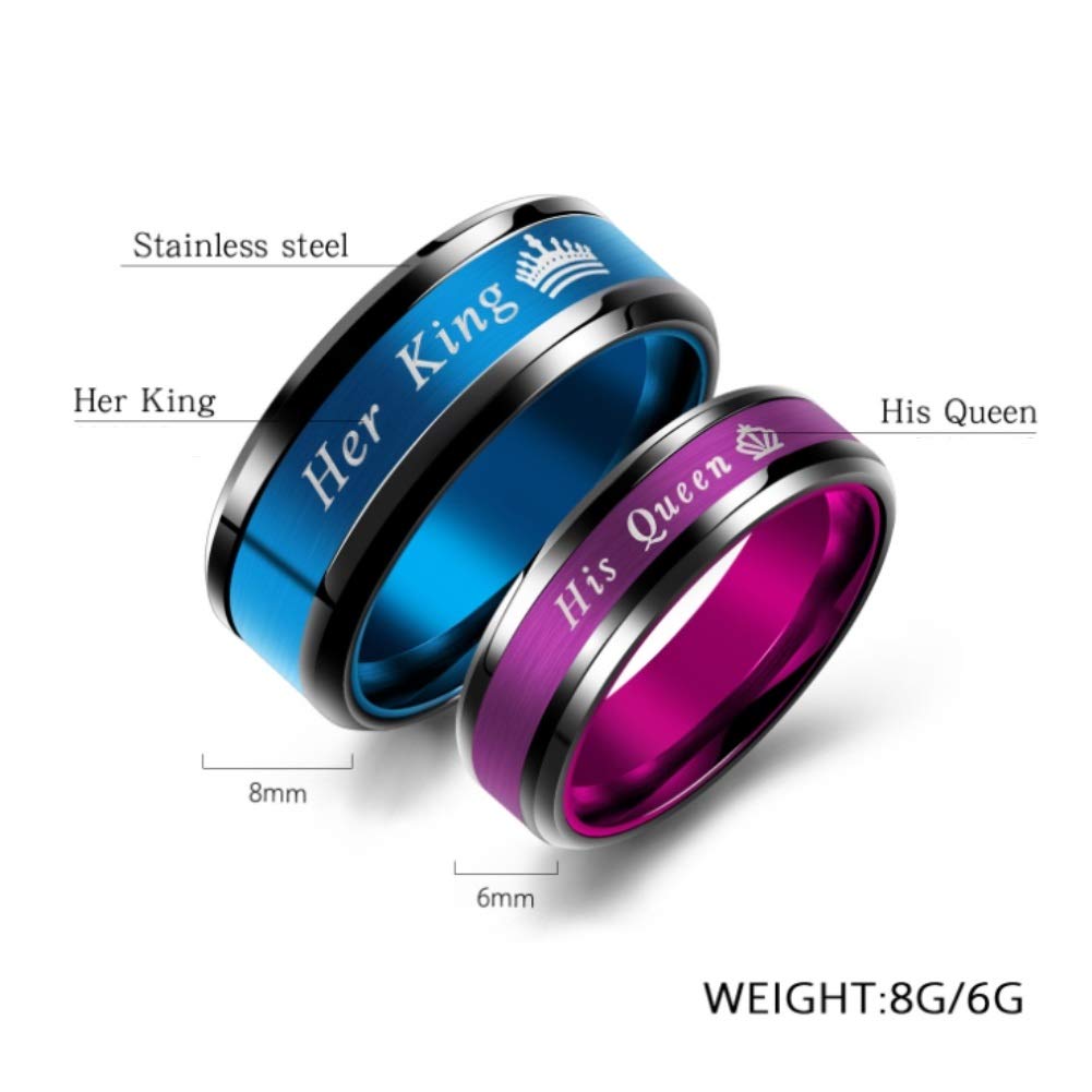 Blowin Set of 2 Matching Her King and His Queen Couple Ring Set Anniversary Engagement Wedding Bands Stainless Steel Promise Rings