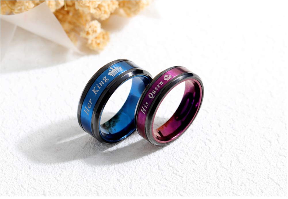 Blowin Set of 2 Matching Her King and His Queen Couple Ring Set Anniversary Engagement Wedding Bands Stainless Steel Promise Rings