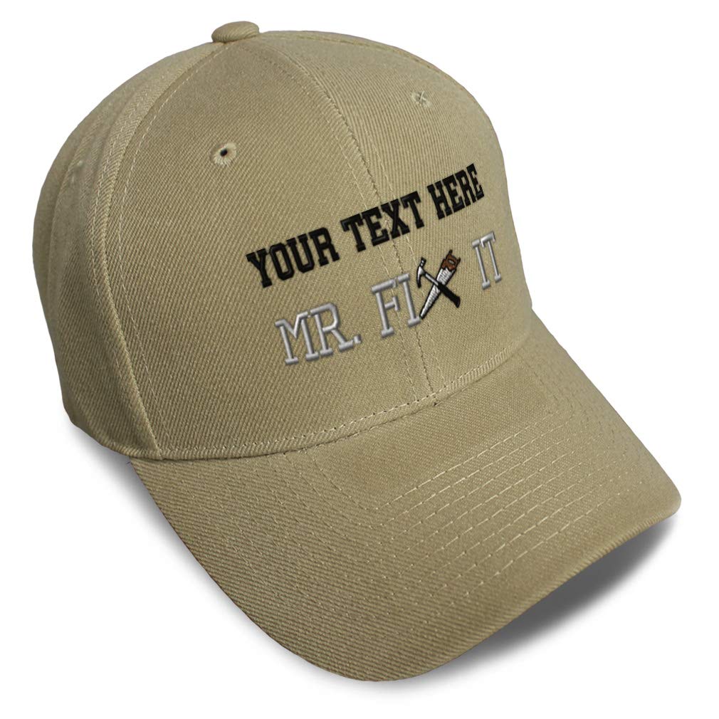 Custom Baseball Cap Handyman Mr. Fix It B Embroidery Acrylic Dad Hats for Men & Women Strap Closure Khaki Personalized Text Here