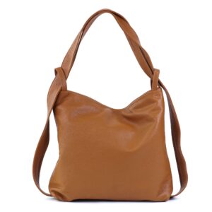 timestorybag women leather backpack/purse- handmade convertible hobo shoulder bag from genuine leather cognac