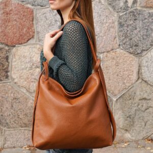 TimeStoryBag Women Leather Backpack/Purse- Handmade Convertible Hobo Shoulder Bag from Genuine Leather Cognac