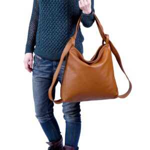 TimeStoryBag Women Leather Backpack/Purse- Handmade Convertible Hobo Shoulder Bag from Genuine Leather Cognac