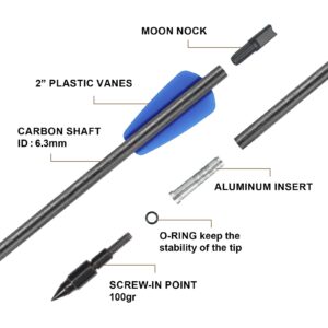 EK Archery Adder 7.5" Carbon Crossbow Bolts 2" Vanes. Includes 10 Carbon Arrows/Bolts. Fishing, Small Game Bow Hunting, Recreational, Target Practice, Urban Preppers, Bushcraft, Home Defense.