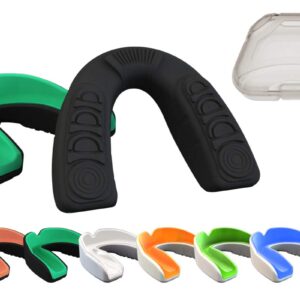 COOLLO SPORTS Boil and Bite Mouth Guard (Youth & Adult) DA Custom Fit Sport Mouthpiece for Football, Hockey, Rugby, Lacrosse, Boxing, MMA (Free Case Included!) (Mint Green & Black, Ages 10 & below)