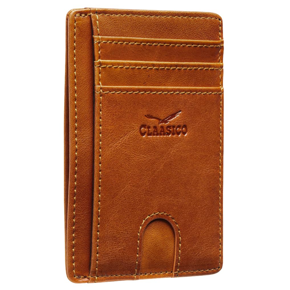 Claasico Front Pocket Small Minimalist Leather Wallet RFID Blocking Vintage Leather Credit Card Holder with Gift Box