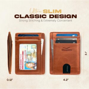 Claasico Front Pocket Small Minimalist Leather Wallet RFID Blocking Vintage Leather Credit Card Holder with Gift Box