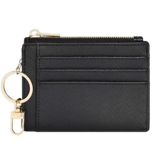 sodsay card case slim front pocket wallet for women credit card holder with keychain(ch black)