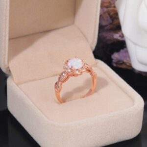 CiNily Opal Rings for Women-18K Rose Gold Plated White Fire Opal Zirconia Women Jewelry Gemstone Engagement Anniversary Ring Size 9