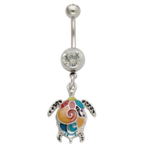 excepro 14g(1.6mm) multicolor sea turtle curved barbell dangle belly button ring 316l stainless steel