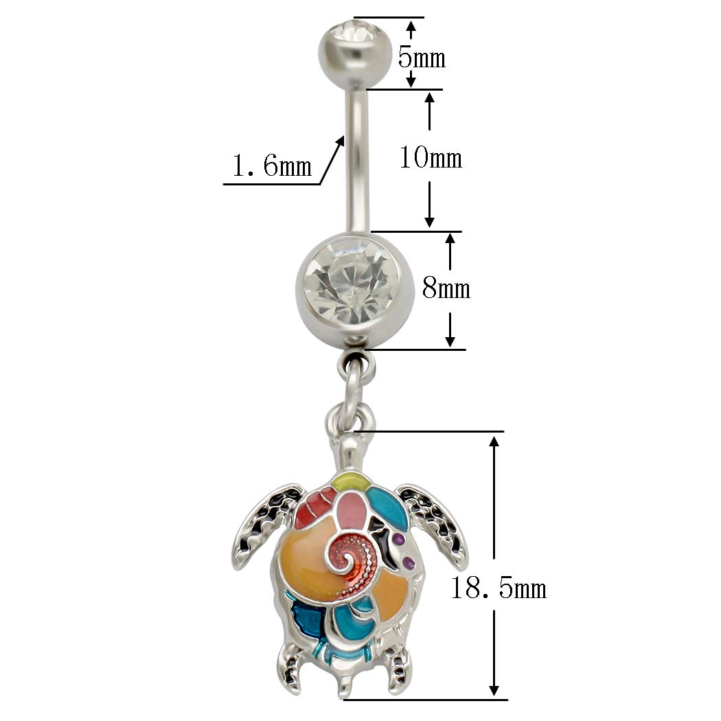 Excepro 14G(1.6mm) Multicolor Sea Turtle Curved Barbell Dangle Belly Button Ring 316L Stainless Steel