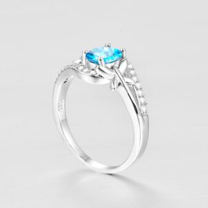 Narica Silver Plated Oval Cut Created Blue Topaz CZ Cubic Zirconia Filled Eternity Halo Cocktail Party Wedding Engagement Statement Band Women's Dragonfly Butterfly Ring for Mom Bridal Lover Gift 9#