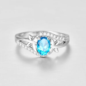 Narica Silver Plated Oval Cut Created Blue Topaz CZ Cubic Zirconia Filled Eternity Halo Cocktail Party Wedding Engagement Statement Band Women's Dragonfly Butterfly Ring for Mom Bridal Lover Gift 9#