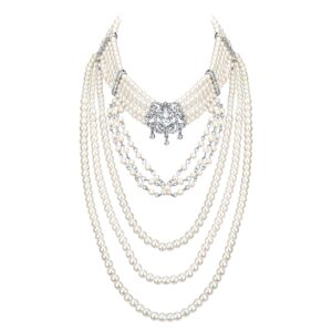 ever faith crystal multi-strand layered ivory color simulated pearl vintage style bib collar statement necklace