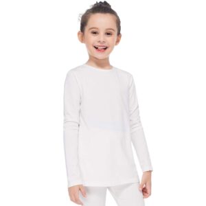 mancyfit thermal tops for girls fleece lined underwear long sleeve undershirts baselayer white small