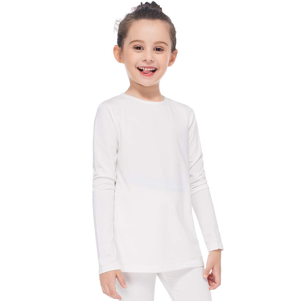 MANCYFIT Thermal Tops for Girls Fleece Lined Underwear Long Sleeve Undershirts Baselayer White Small