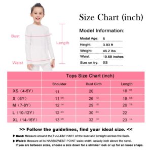 MANCYFIT Thermal Tops for Girls Fleece Lined Underwear Long Sleeve Undershirts Baselayer White Small