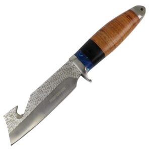 hunt-down 9.5" stainless steel hunting knife brown wood pearl handle tanto blade