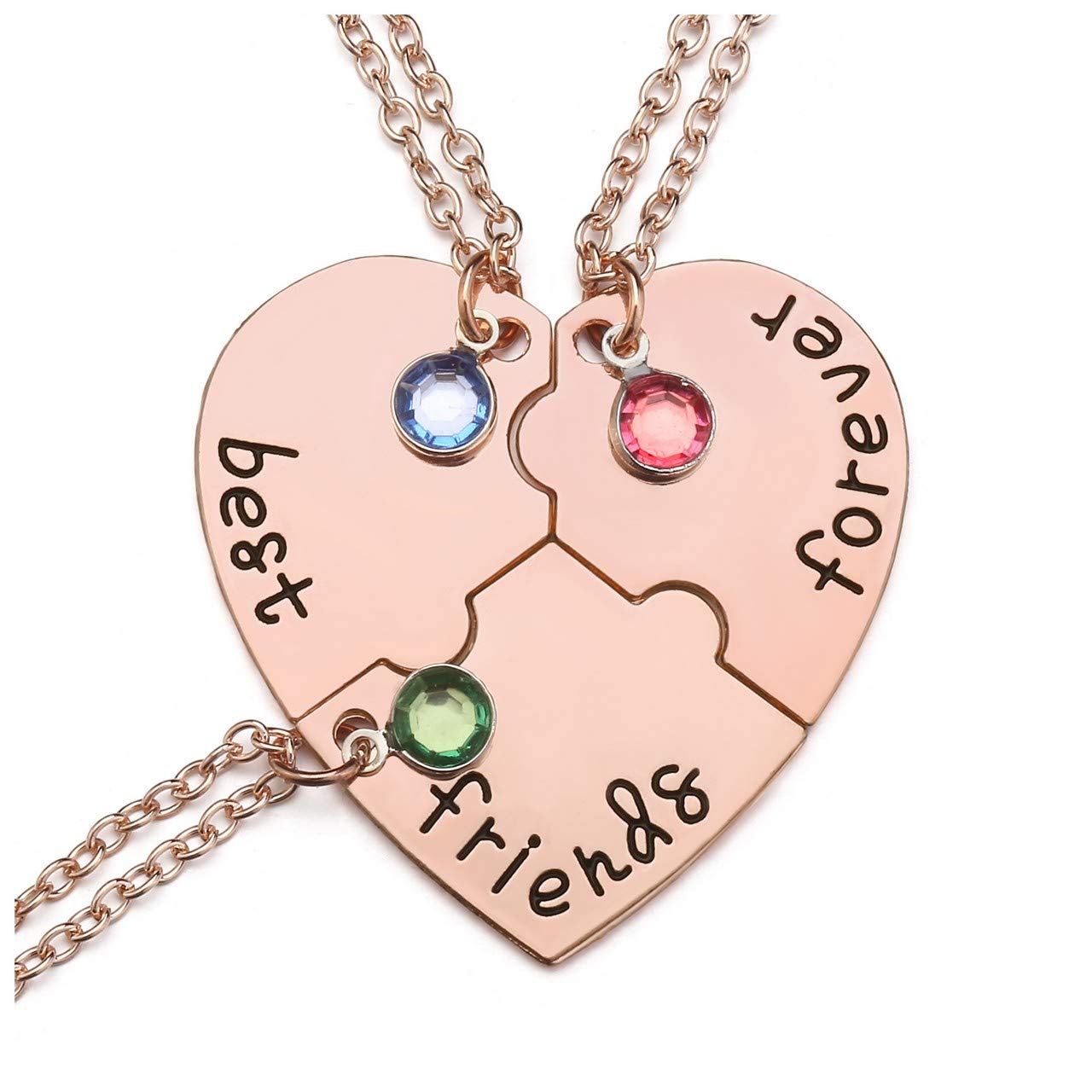 Jovivi Best Friends Forever Necklaces for 3 Alloy Heart Puzzle Pieces BBF Friendship Pendant Necklace Best Friends Jewelry