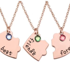 Jovivi Best Friends Forever Necklaces for 3 Alloy Heart Puzzle Pieces BBF Friendship Pendant Necklace Best Friends Jewelry