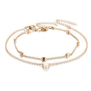 Fesciory Women Heart Anklet Adjustable Beach Layered Ankle Bracelets for Women Gold Alloy Foot Chain Jewelry (Gold Heart)