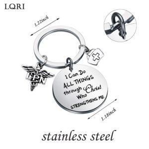 LQRI LPN Gift LPN Licensed Practical Nurse Gift I Can Do All Things Through Christ Who Strengthens Me Keychain Medical Caduceus Gift for LPN (Sliver)