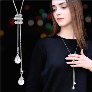 Cathercing Spiral Pearl Pendant Long Necklace for Women Sweater Chain Statement Necklace Choker Adjustable Elegant Jewelry Crystal Accessories Dressy Collocation Winter Evening Party Wedding