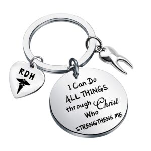 lqri dentist gift registered dental hygienist gift i can do all things through christ who strengthens me keychain dental jewelry dentist retirement gift rdh graduation gift (sliver)