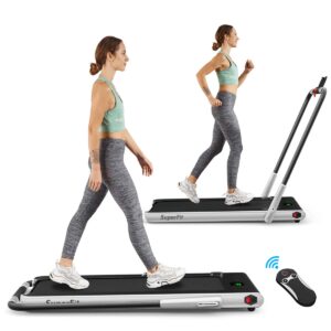 goplus 2 in 1 folding treadmill, 2.25hp under desk electric superfit treadmill, installation-free with app control, remote control, bluetooth speaker and led display, jogging walking for home/office