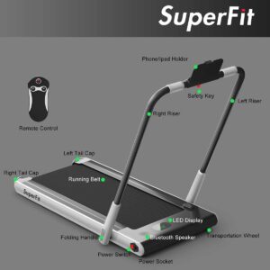 Goplus 2 in 1 Folding Treadmill, 2.25HP Under Desk Electric Superfit Treadmill, Installation-Free with APP Control, Remote Control, Bluetooth Speaker and LED Display, Jogging Walking for Home/Office