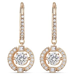 swarovski una pierced drop earrings with dancing crystal and matching pavé on a rose-gold tone finish setting, part of the swarovski una collection